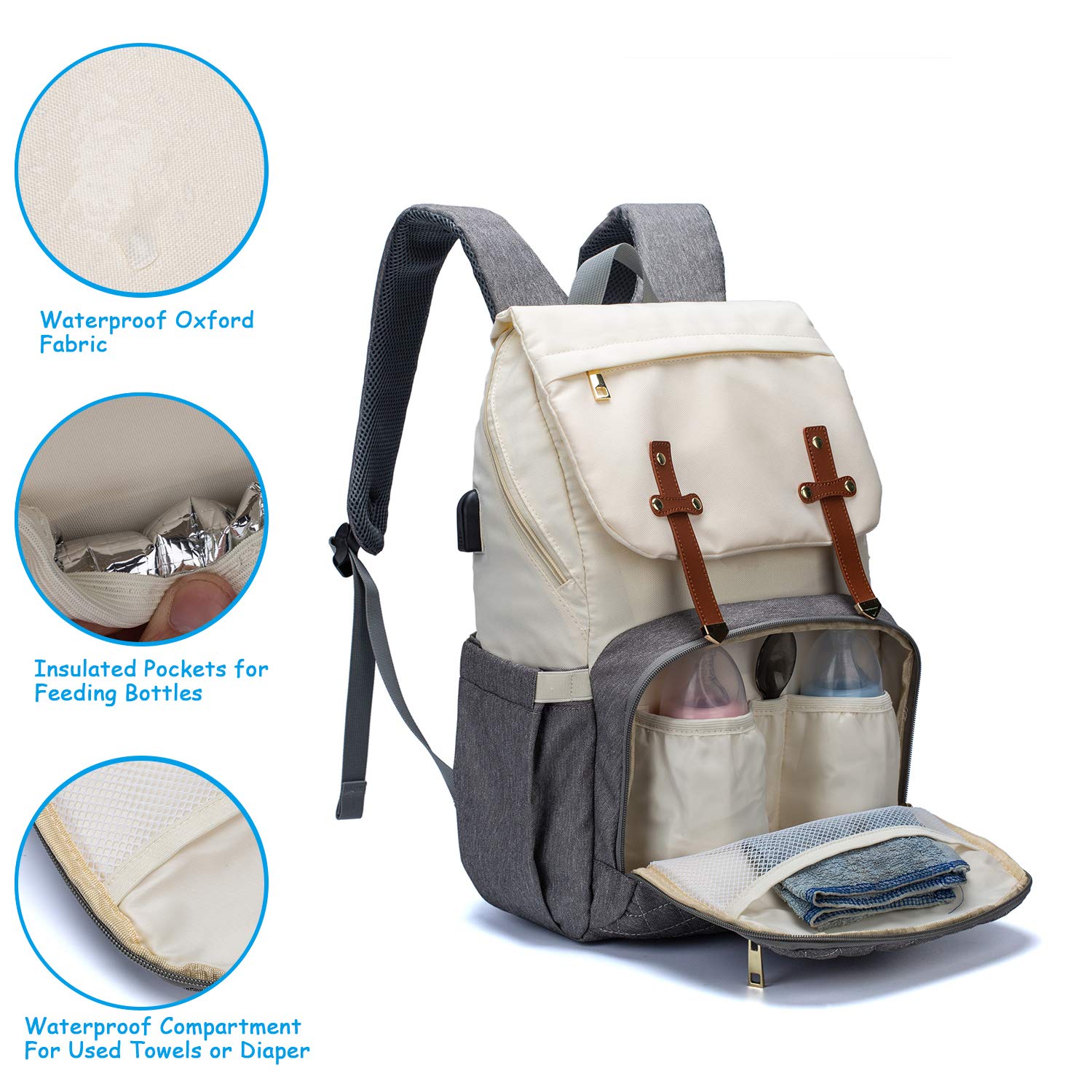 LAMOGRAFY Diaper Bag Backpack, Large Capacity with Portable Changing Pad, Multifunctional Travel Bag with Stroller Straps