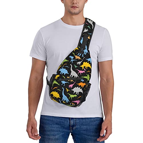 ZREXUO Cute Dinosaur Chest Bags Crossbody Sling Backpack Travel Hiking Daypack Crossbody Shoulder Bag For Women Men