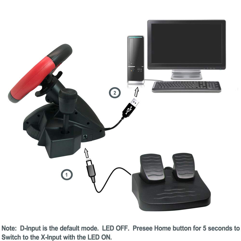GAMEMON 8IN1 Racing wheel compatible with Playstation4 PS4/Playstation3 PS3/PC/Xbox 360/Xbox One/Nintendo Switch/Android with gear and foot pedal