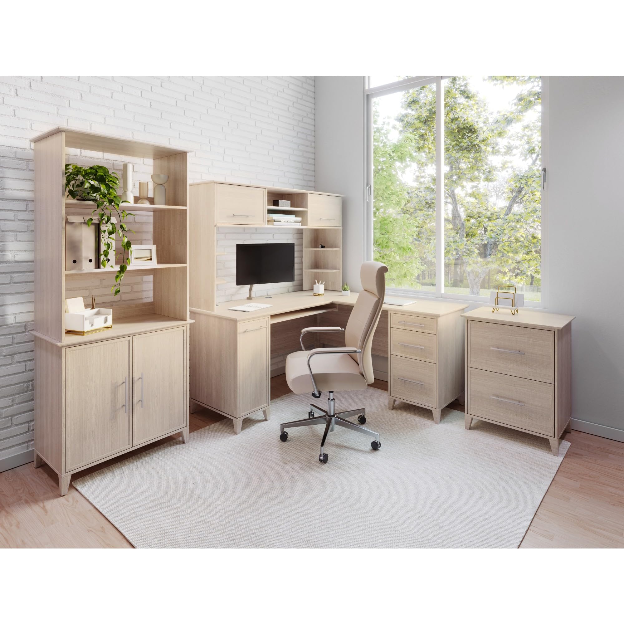 Realspace® Koru 60"W Hutch For Koru L-Shaped Or Straight Computer Desks, Natural Oak