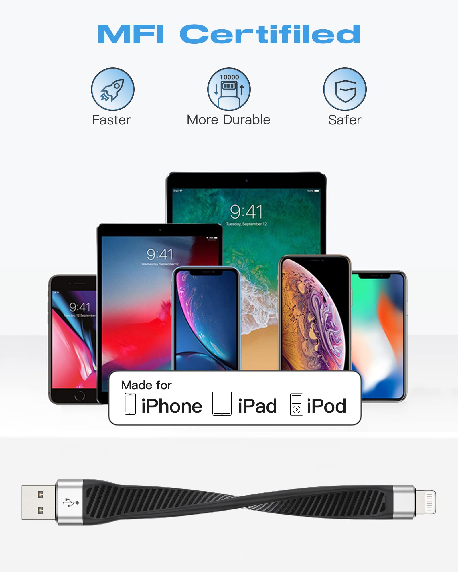 LamToon Short USB to Lightning Cable 5.5 inch, Short iPhone Cable for Fast Charging Compatible with iPhone 14/13/12/11 Pro Max/Xs Plus