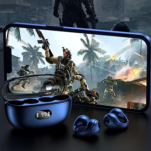 Open Ear Headphones Wireless Bluetooth 5.3,Noise Cancelling Earbuds,HiFi Stereo Headphones,Wireless Headphones, Ear Stereo Bass Headset with Earhooks LED Battery Display (Black)