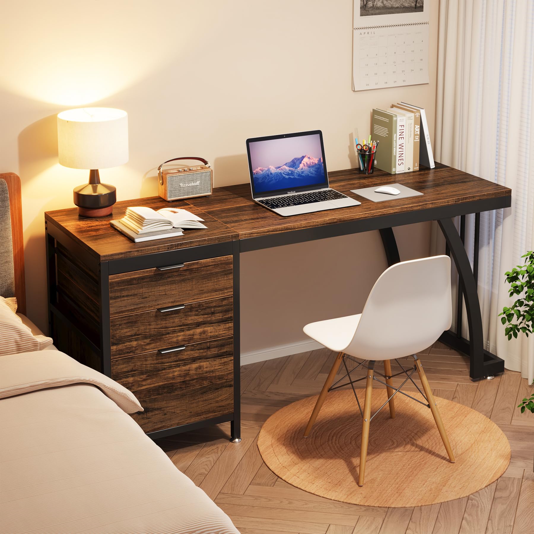 Tribesigns Computer Desk with 3 Drawers, 59-Inch PC Desk with Reversible Drawers, Industrial Study Writing Table Workstation with File Storage for Home Office, Rustic Brown
