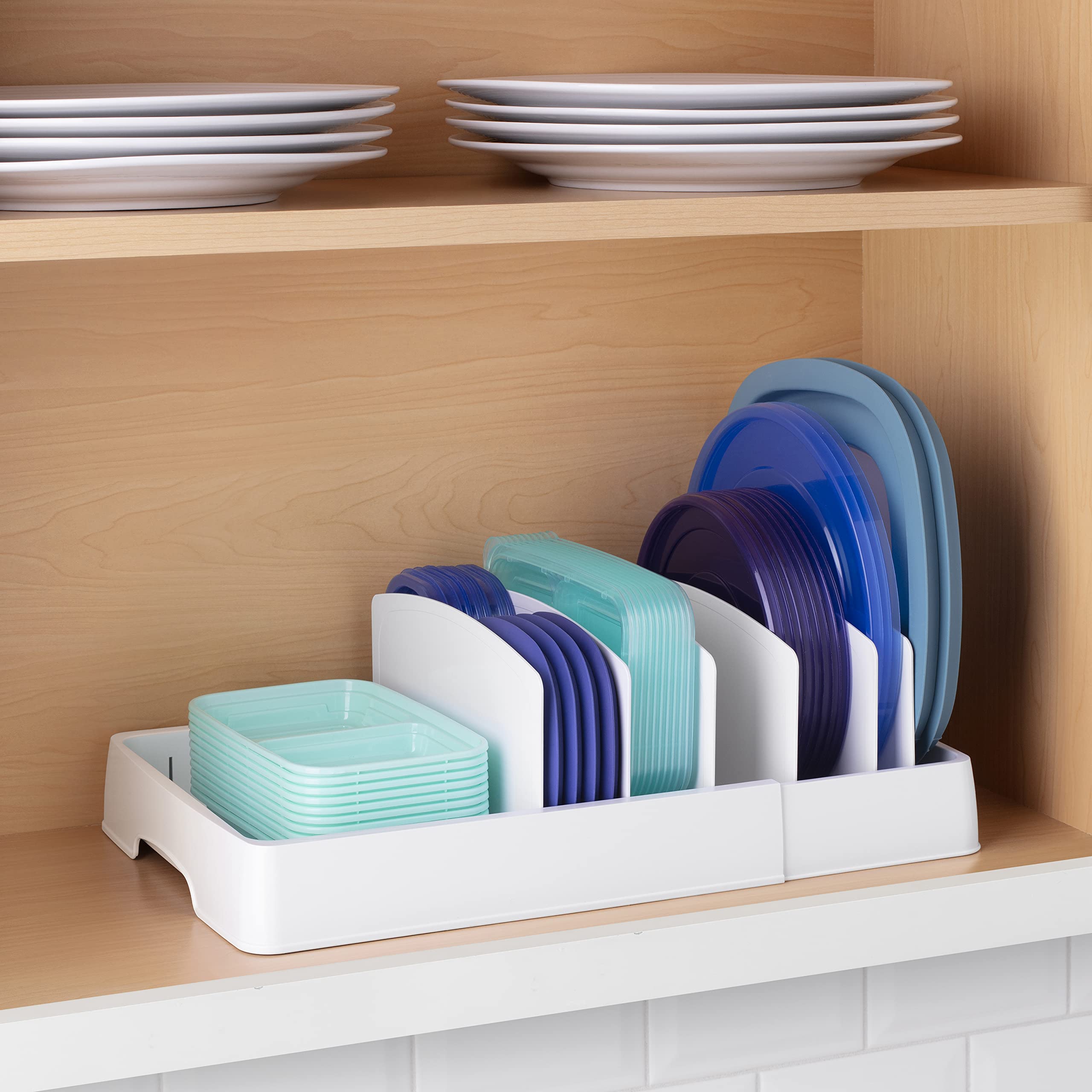 YouCopia StoraLid Food Container Lid Organizer, Expandable with Tall Dividers, White