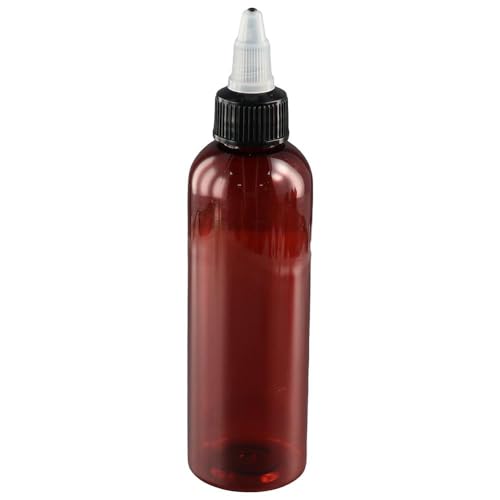 SHUATI 6Pcs 4 oz Refillable Bottles, 120ml Amber Bottle, Dispensing Squeeze Bottles, Empty Plastic Container with Twist Open Cap for Liquids, Oils