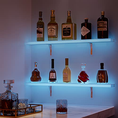 Oarlike LED Liquor Bottle Display Shelf 36 inch Acrylic Lighted Bar Shelf with RF Remote Controller for Home Commercial Bar Floating Wall Mounted Display Shelves