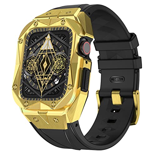 XIRIXX Stainless Steel Case+silicone Strap for Apple Watch Band 45mm 44mm for Iwatch 8 7 4 5 SE 6 Cover Bracelet Apple Watch Serie 8 7 45mm (Color : Gold, Size : 44mm For 6/5/4/SE)