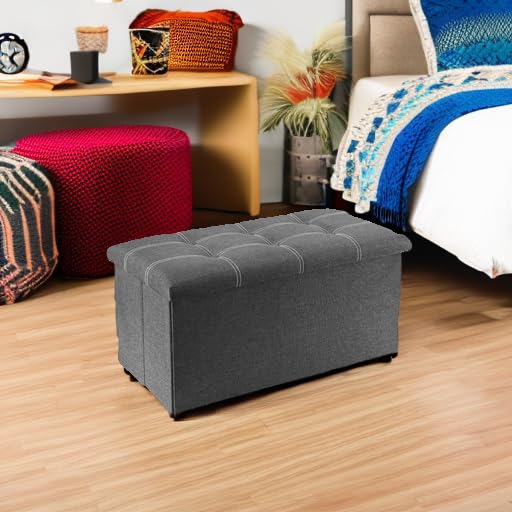 YOUDENOVA 43 Inches Folding Storage Ottoman Bench, Ottoman with Storage Footrest for Living Room, Bed End Bench Chest Seat with Divider, Faux Leather Grey