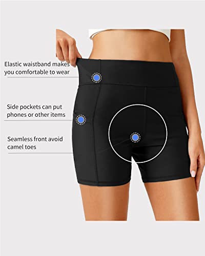 Yonique Women High Waisted Swim Shorts with Pockets Tummy Control Bathing Suit Bottoms Board Shorts Black S