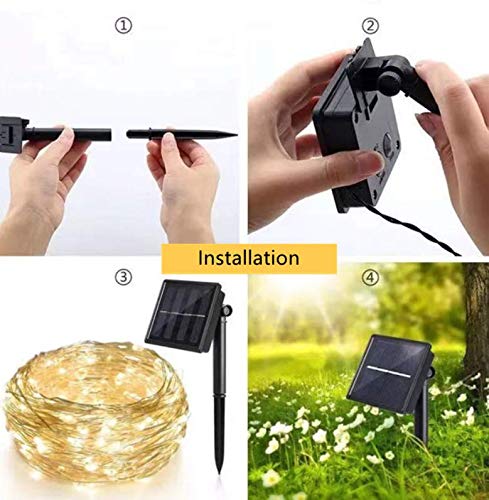 Hisafe Outdoor Solar String Lights, 66FT 200 LED Solar Powered Fairy Lights with 8 Lighting Modes Waterproof Decoration Copper Wire Lights for Patio Yard Trees Christmas Wedding Party,Warm White