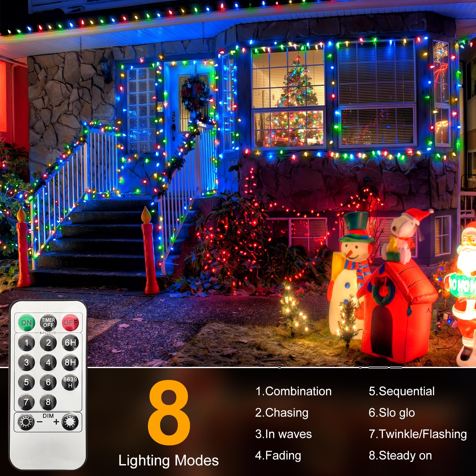 FLVOECN 410Ft 1200LED Christmas Lights Outdoor Decorations 8 Modes & Memory Timer Christmas Lights with Remote Plug in Waterproof Fairy String Lights for Xmas Wedding Party Holiday Decor（Multicolor）