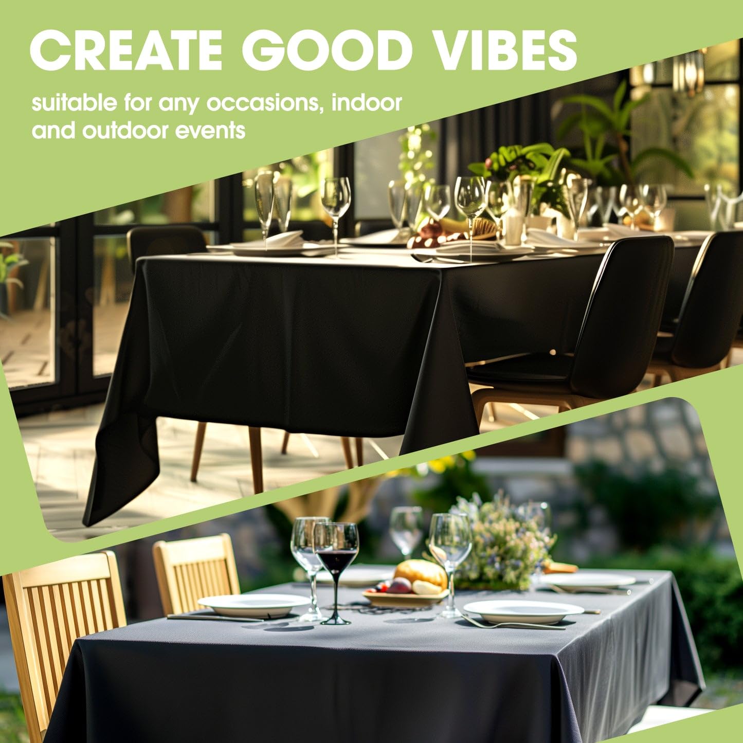 Pureegg Table Cloth - Polyester Table Cloth for Rectangle Table, 60''x84'' Tablecloth, Decorative Tablecloths for Parties, Dinings, Picnics, Washable & Ironable, Black