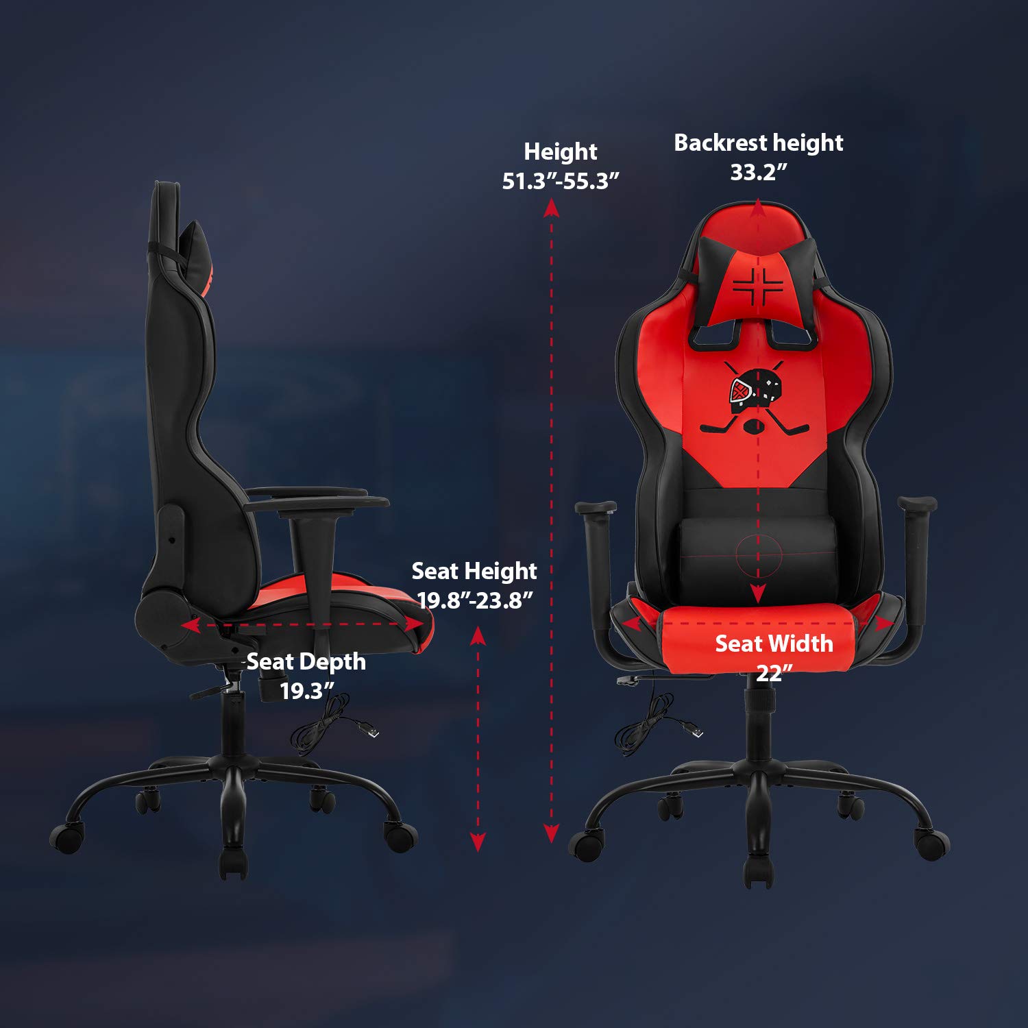 Gaming Chair Massage Office Chair Ergonomic Desk Chair with Lumbar Support Headrest Armrest Task Rolling Swivel PC E-Sports Racing Chair PU Leather Adjustable Computer Chair for Men(Red)