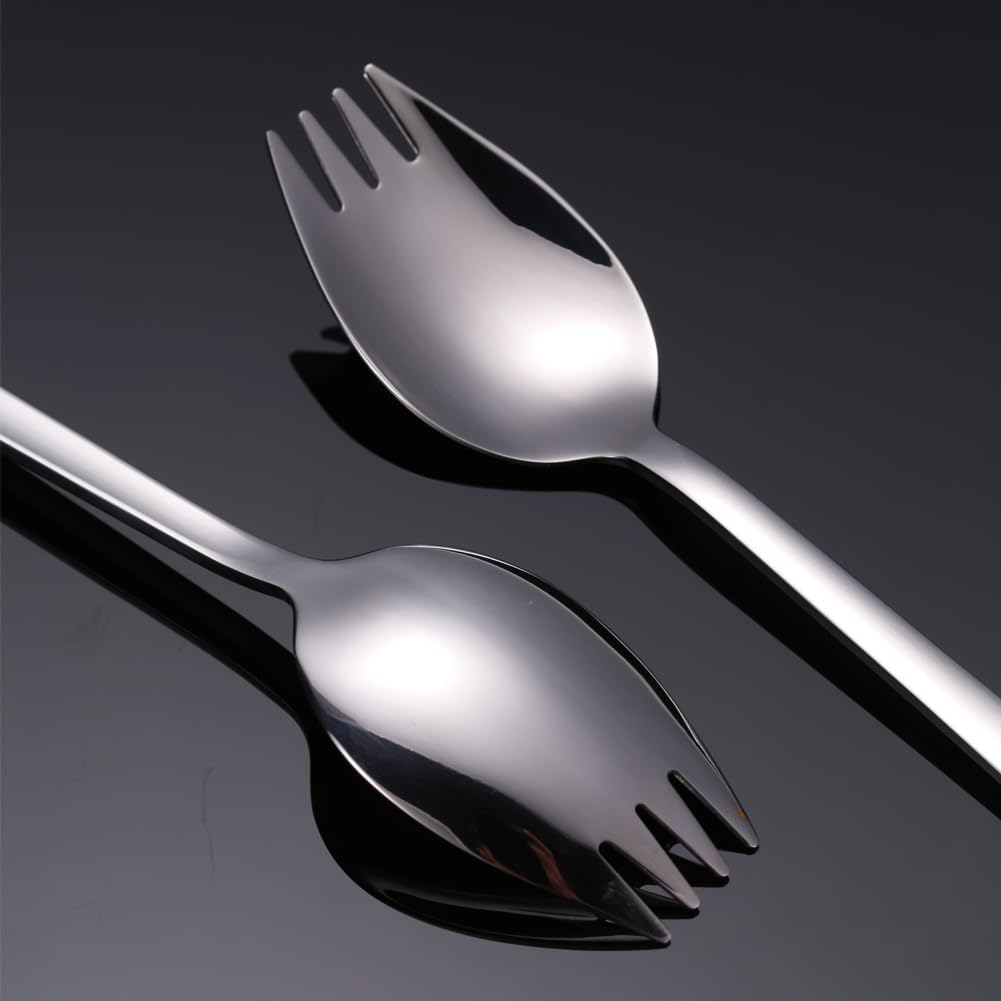 tiokin Sporks,4-Pack Salad Forks 18/10 Stainless Steel 7.4 Inches Long Handle Dessert Spoons Ice Cream Spoons Flatware Set Reusable Fruit Appetizer Dessert Forks for Household Use or Camping