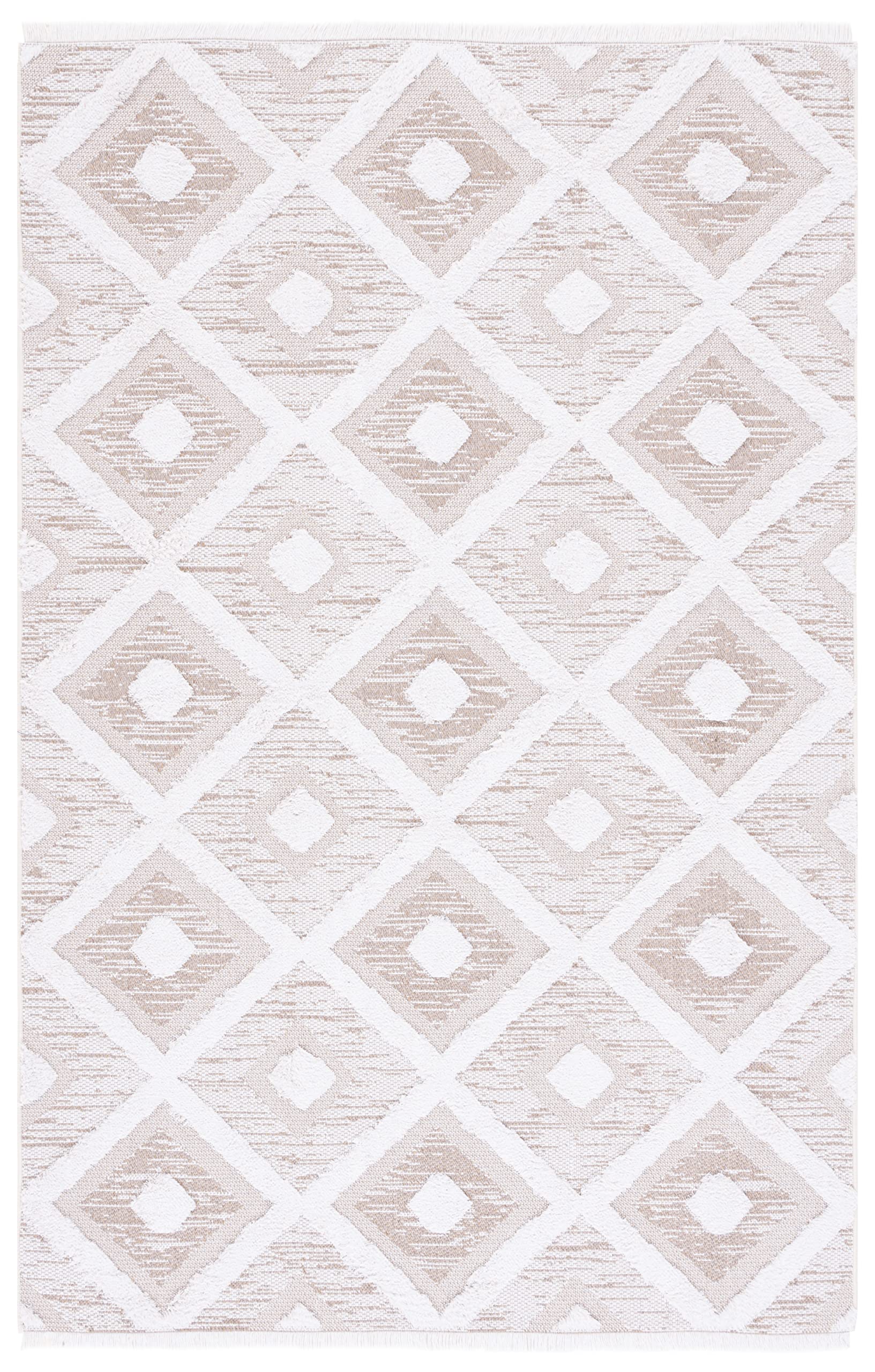 Safavieh Augustine Collection Area Rug - 6'4" x 9'6", Ivory & Beige, Moroccan Trellis Boho Rustic Fringe, Non-Shedding & Easy Care, Ideal for High Traffic Areas in Living Room, Bedroom (AGT730A)