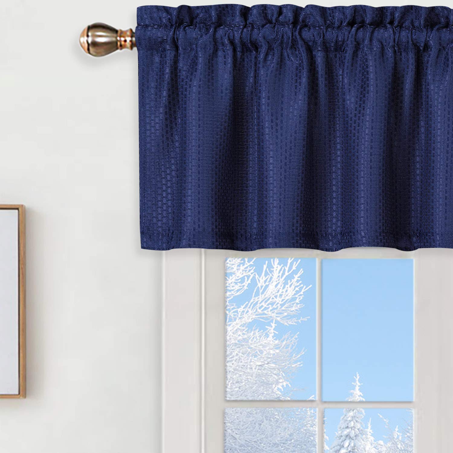 Haperlare Waffle Weave Textured Valance Curtains for Kitchen, Water Resistant Fabric Valance Curtains for Bathroom Rod Pocket Kitchen Cafe Curtains, 60" x 15", Sage, One Panel