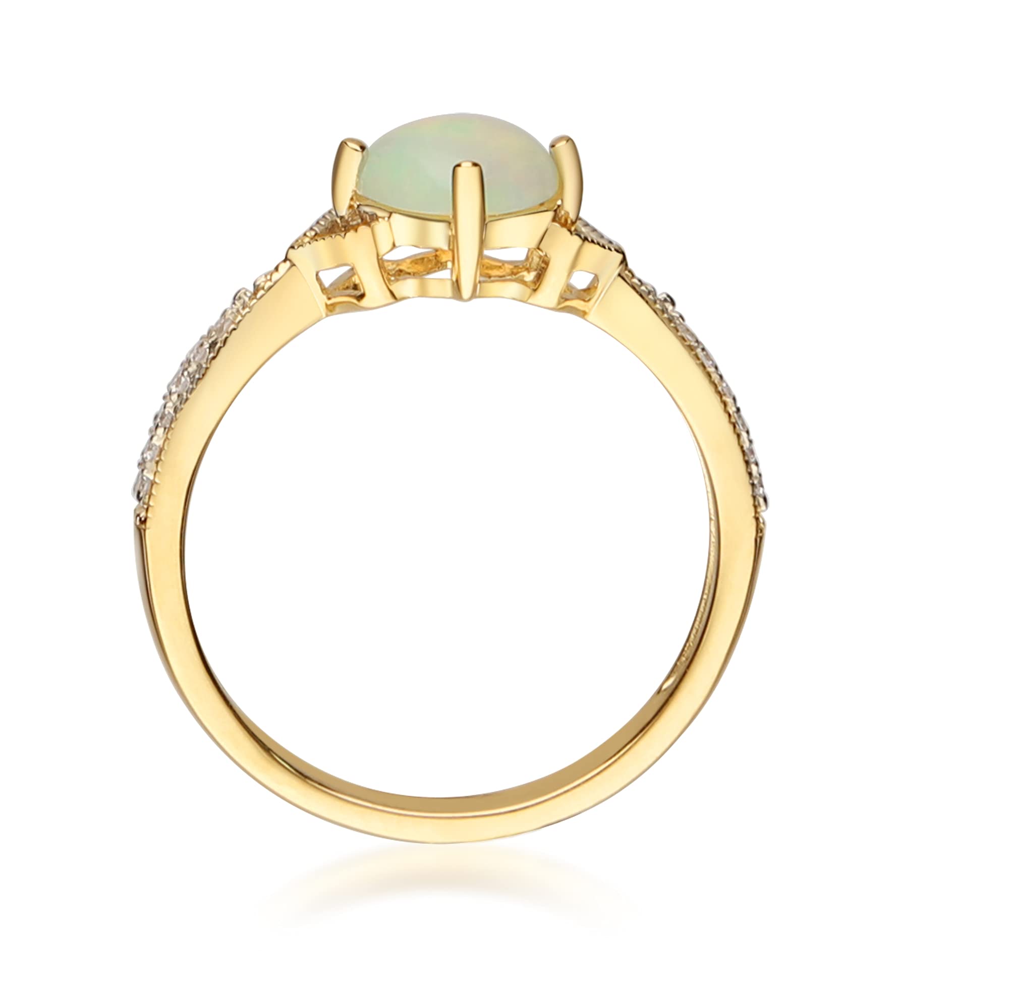 Gin & Grace 14K Yellow Gold Natural Ethiopian Opal Ring with Diamonds for women | Ethically, authentically & organically sourced (Cushion) shaped opal jewelry for her | Opal Ring for women