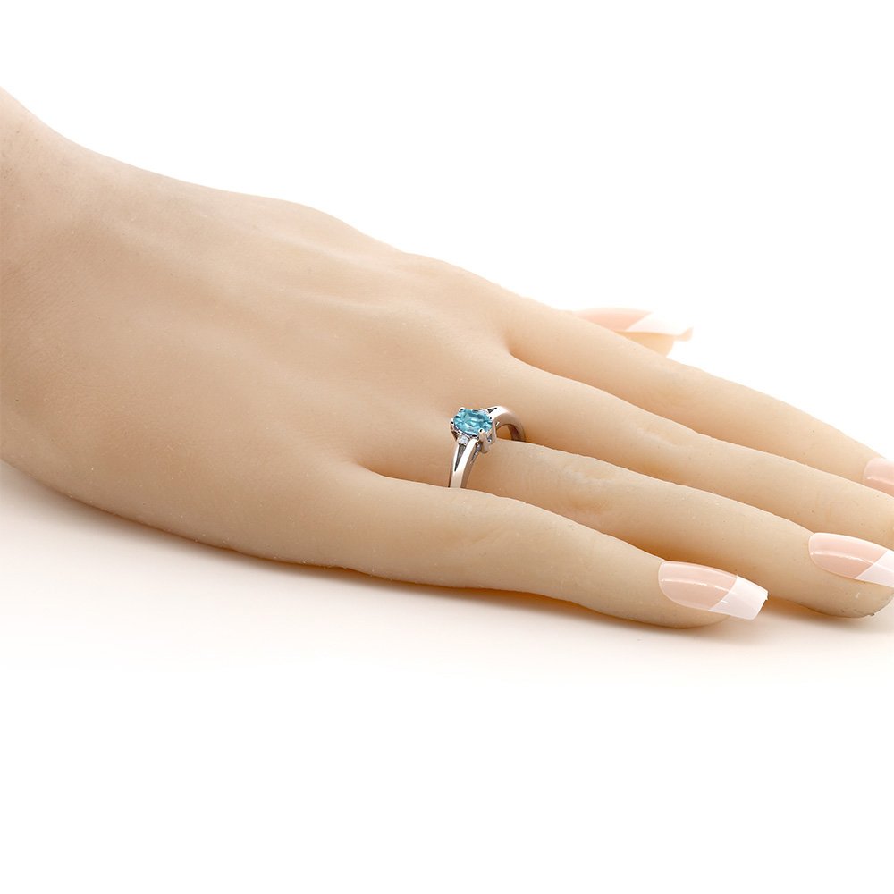 Gem Stone King 925 Sterling Silver Blue Zircon Women Engagement Ring (0.78 Ct Oval, Available 5,6,7,8,9) (Size 8)