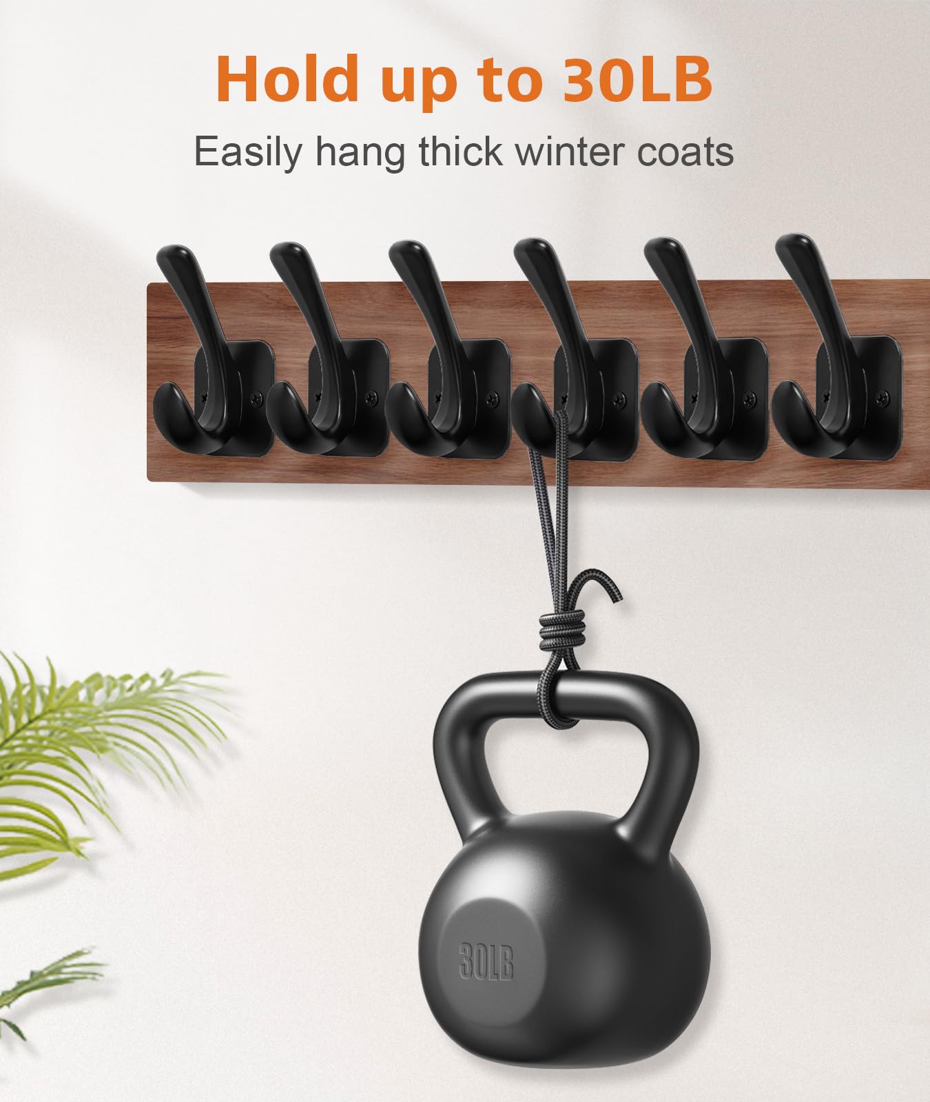 Optish 6 Pack Black Coat Hooks Wall Mount, Heavy Duty Wall Hooks for Hanging, Backpack Hooks for Wall, Metal Towel Hooks for Hanging Hat, Purse, Robe