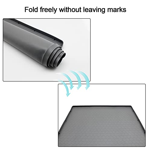 Under Sink Mat Tray,34" x 22" Silicone Under Sink Mat for Kitchen Cabinet,Waterproof Shelf Liner with Drain Hole,Kitchen Bathroom Cabinet Mat for Leaks, Drips, Spills (Grey)