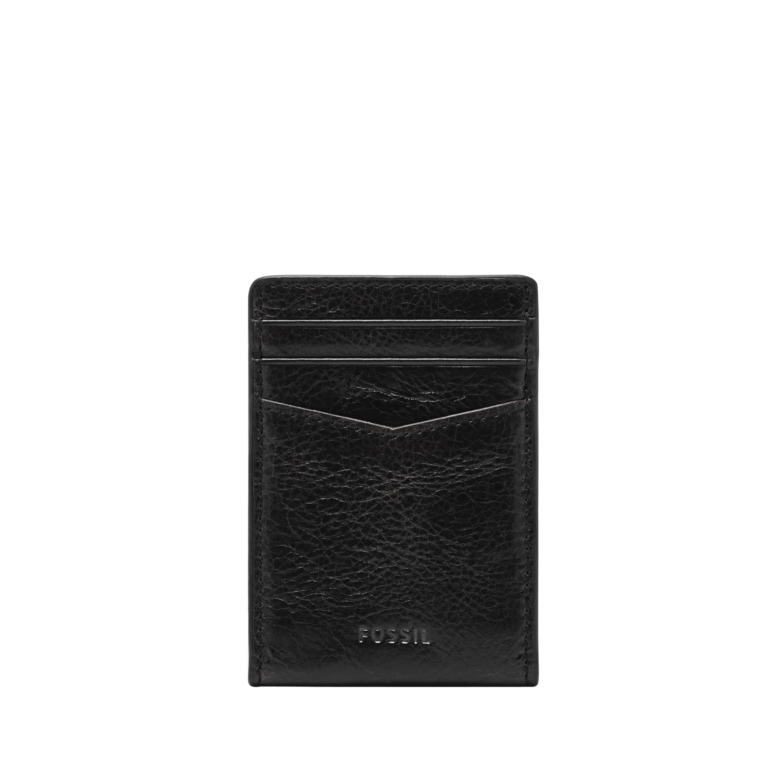 Fossil Men's Neel Leather Magnetic Card Case with Money Clip Wallet, Black, (Model: ML3691001)