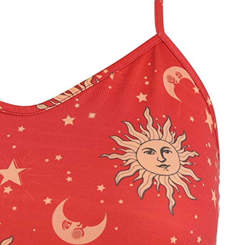 Keepfit Plus Size Sling Dress for Women Graphical Printed Scoop Neck Pleated A-Line Swing Dress Red