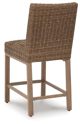 Signature Design by Ashley Walton Bridge Casual Weather Resistant Armless Cushioned Indoor/Outdoor Bar Stool with Cushioned Seat, Set of 2, Light Brown