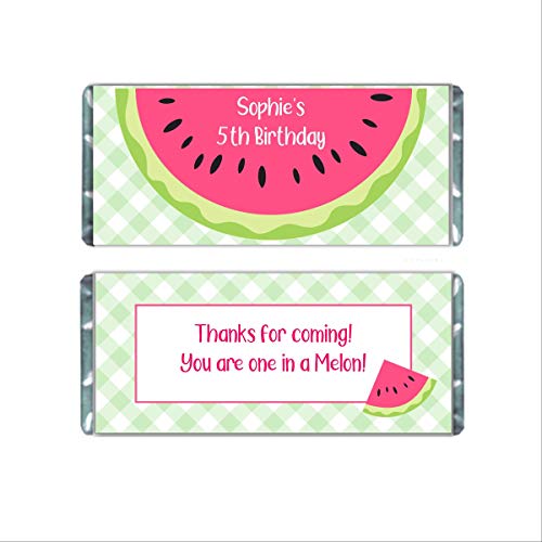 Watermelon Personalized Candy Wrappers for Chocolate, Kids Party Favors, Pack of 20, Custom Hershey Bar Labels