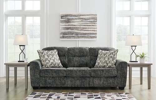 Signature Design by Ashley Lonoke Modern Sofa with 2 Accent Pillows, Gray