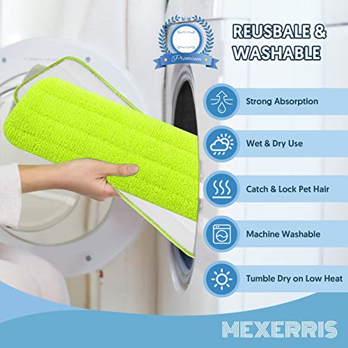 Spray Mop Pads Heads Replacement Compatible with Swiffer PowerMop - MEXERRIS Microfiber Wet Mops Refill Mop Cleaning Pads Floor Mop Pads Fit for All Spray Mops & Velcro Design Mops,7 Pcs/Set Green