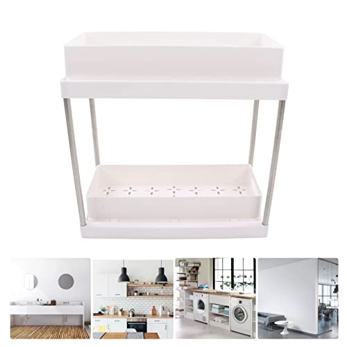 Under Sink Organizer and Storage, 2 Tier Under Sink Storage Cabinet Organizer, Cabinet Basket Sliding Drawer Pull Out Drawer Under Sink Shelves Counter Organizer for Bathroom (White)