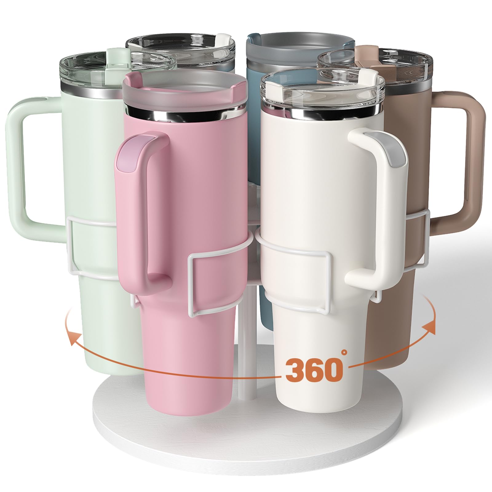 QimCoor Stanley 40 oz Cup Organizer and Storage, Rotating Tumbler Holder, Water Bottle Rack for Kitchen Organization (White, YP-12.1" L-1PCS)