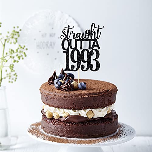Straight Outta 1993 Cake Topper fo 30th Men and Women Birthday Party ,Funny 30 and Fabulous Decoration,Handmade - Black