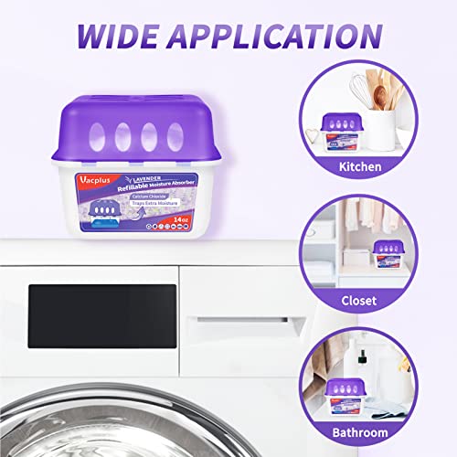 Vacplus Moisture Absorbers, Reusable Dehumidifiers for Closet, Moisture Absorbers for Rooms with Visible Dehumidification, Humidity Absorber Boxes & Odor Removers, 14OZ, 4 Pack (Lavender Scent)
