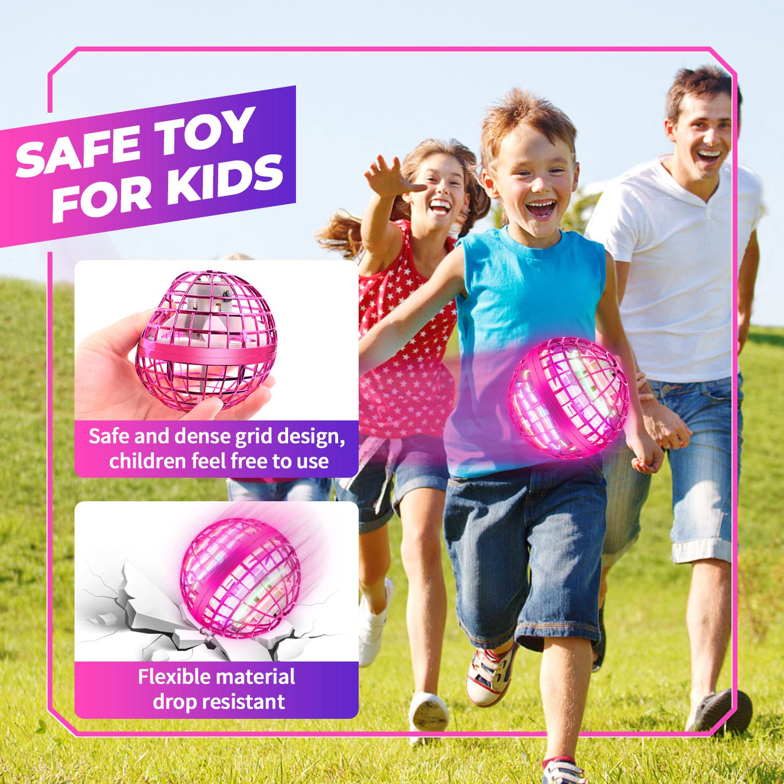 Flying Ball Toys, Hover Orb Pro Spinner with Colorful Lights, Magic Mini Drone for Kids 8-12, Hand Controlled Boomerang Ball with 360 Rotating, Safe for Kids Adults