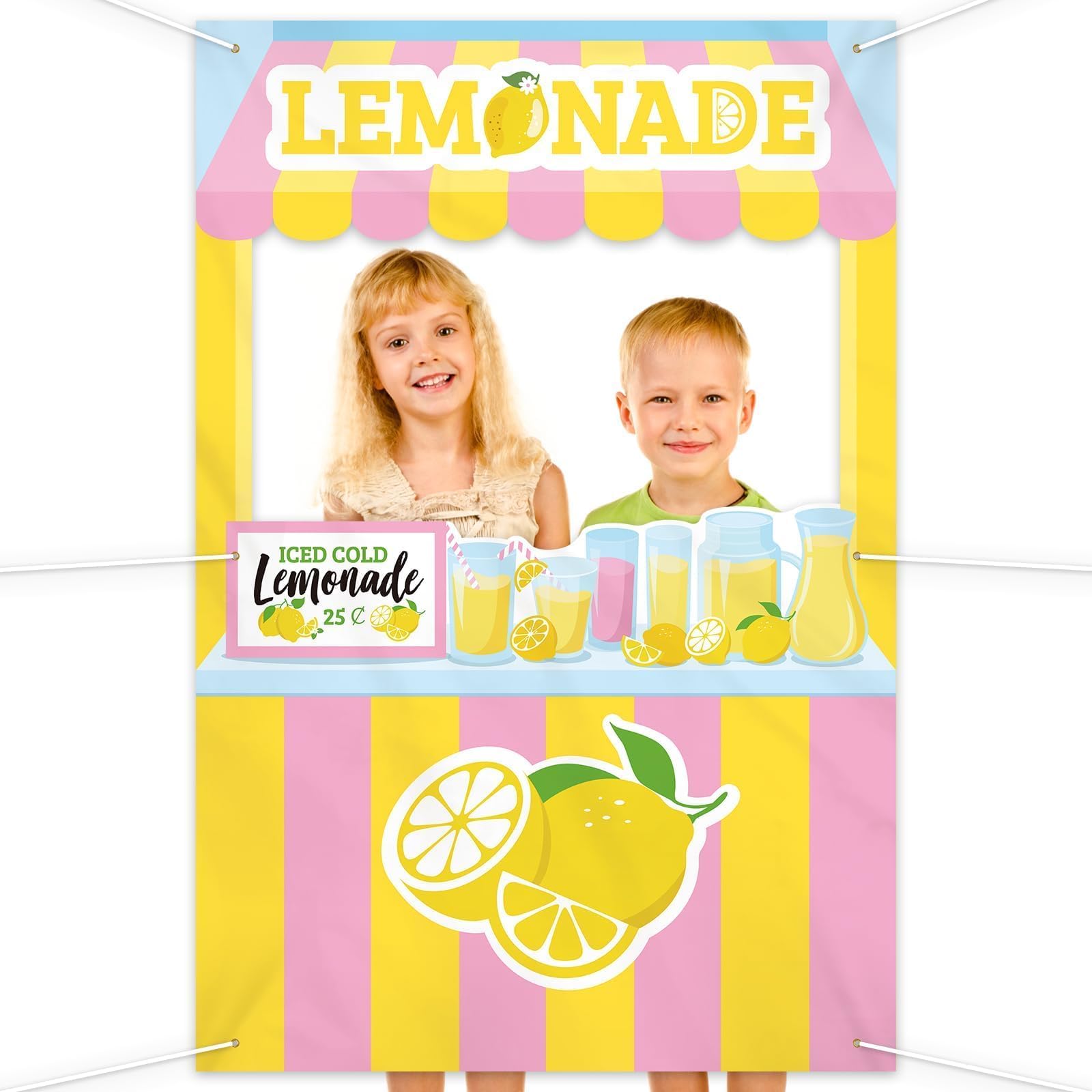 Vansolinne Lemon Party Supplies Lemonade Stand Backdrop Banner Lemon Photo Booth Props Decorations Fabric Selfie Frame Prop for Summer Birthday Bridal Baby Shower Supplies