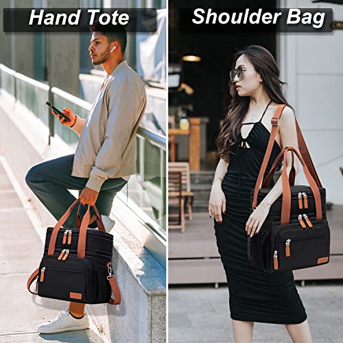 Weitars Lunch Bag For Women Men-Dual Compartment Large Lunch Box For Men Adult Lunch Box For Nurse Office Working Picnic Hiking (15L, Black/kahki)