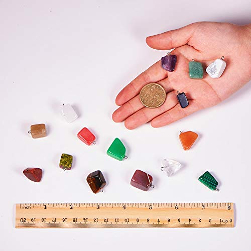 SUNNYCLUE 48pcs Crystal Stone Charms Kit Irregular Shape Gemstone Chakra Beads Charms 12pcs Imitation Leather Cord Necklace & 12pcs Cross Chains & Velvet Pouches for Necklace Jewelry Making