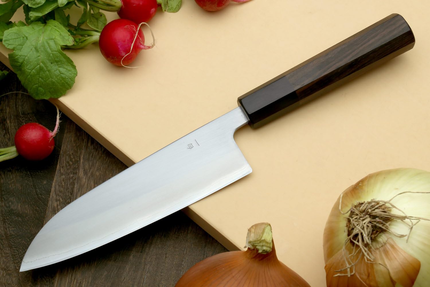 Yoshihiro White Steel #1 Stainless Clad Japanese Santoku Multipurpose Chef Knife with Rosewood Handle (6.5"(165mm) & Saya Cover)