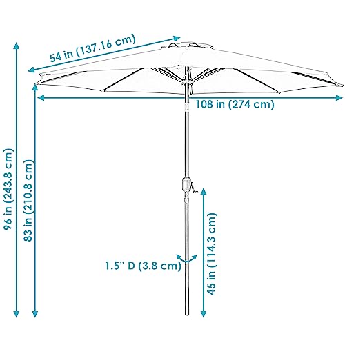 Sunnydaze 9-Foot Patio Umbrella - Push-Button Tilt and Crank Handle - Aluminum Pole and Polyester Shade Canopy - Turquoise