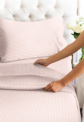 Striped Bed Sheets - Pin Stripe Sheets - Blush Pink Sheets - Pink & White Stripe Sheets - Queen Striped Sheets - Hotel Luxury Bed Sheets - Deep Pockets - Easy Fit - Breathable & Cooling Sheets