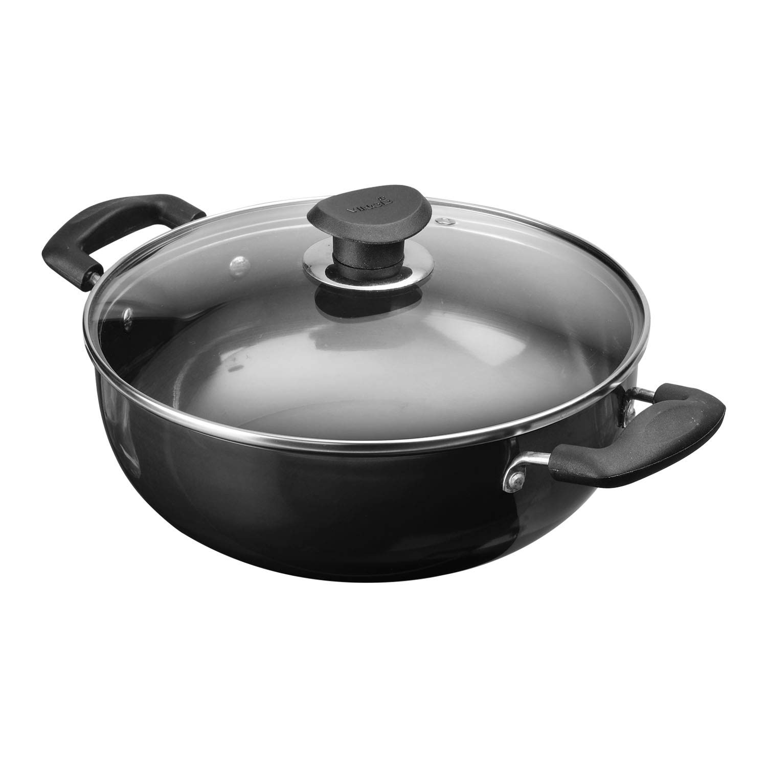 Vinod Cookware Deep Kadhai with Glass Lid â Hard Anodized Pot â 4.1 Liters (4.3 Quarts) â 26 cm/10.25 inch â Multi-Use Wok â Suitable For Indian Cooking, Sauces, Pasta, Soup âRound Bottom