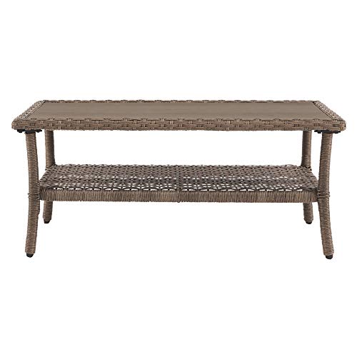 Signature Design by Ashley Clear Ridge Outdoor Wicker Coffee Table with Rust Free Aluminum Base, Light Brown