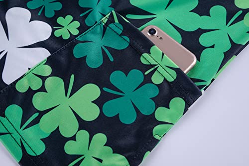 St. Patrick's Day Scrub Tops Women Cute V-Neck Green Shamrocks Printed Working Uniforms Shirt 2 Pockets Holiday Tshirt