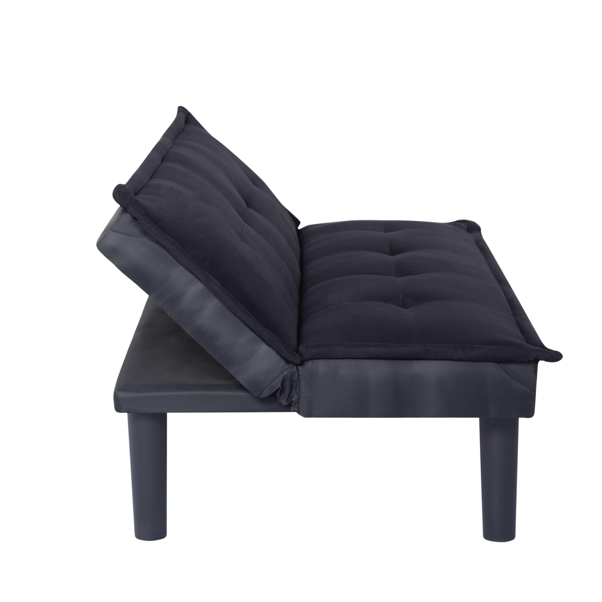 PVWIIK Convertible Folding Futon Sofa Bed, Faux Suede Upholstered Loveseat w/Plastic Legs, Sleeper Couch Recliner Lounge for Small Space Apartment Office Living Room, Black