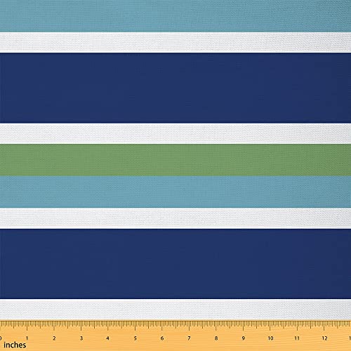 Striped Material Fabric, Green Blue Stripe Fabric by The Yard, Navy Blue Turquoise Stripes Quilting Fabric by The Yard, Geometric Upholstery Fabric by The Yard, Kids DIY Lines Fabric, 3 Yards
