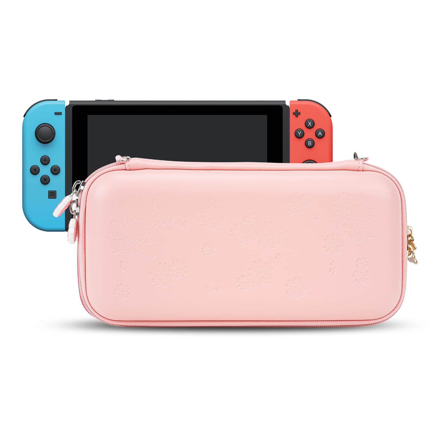 Geekshare Sakura Pink Carry Case Compatible with Nintendo Switch/Switch OLED Model – Ultra Slim Portable Hard Shell Travel Case for Switch Console & Accessories – 10 Game Cards