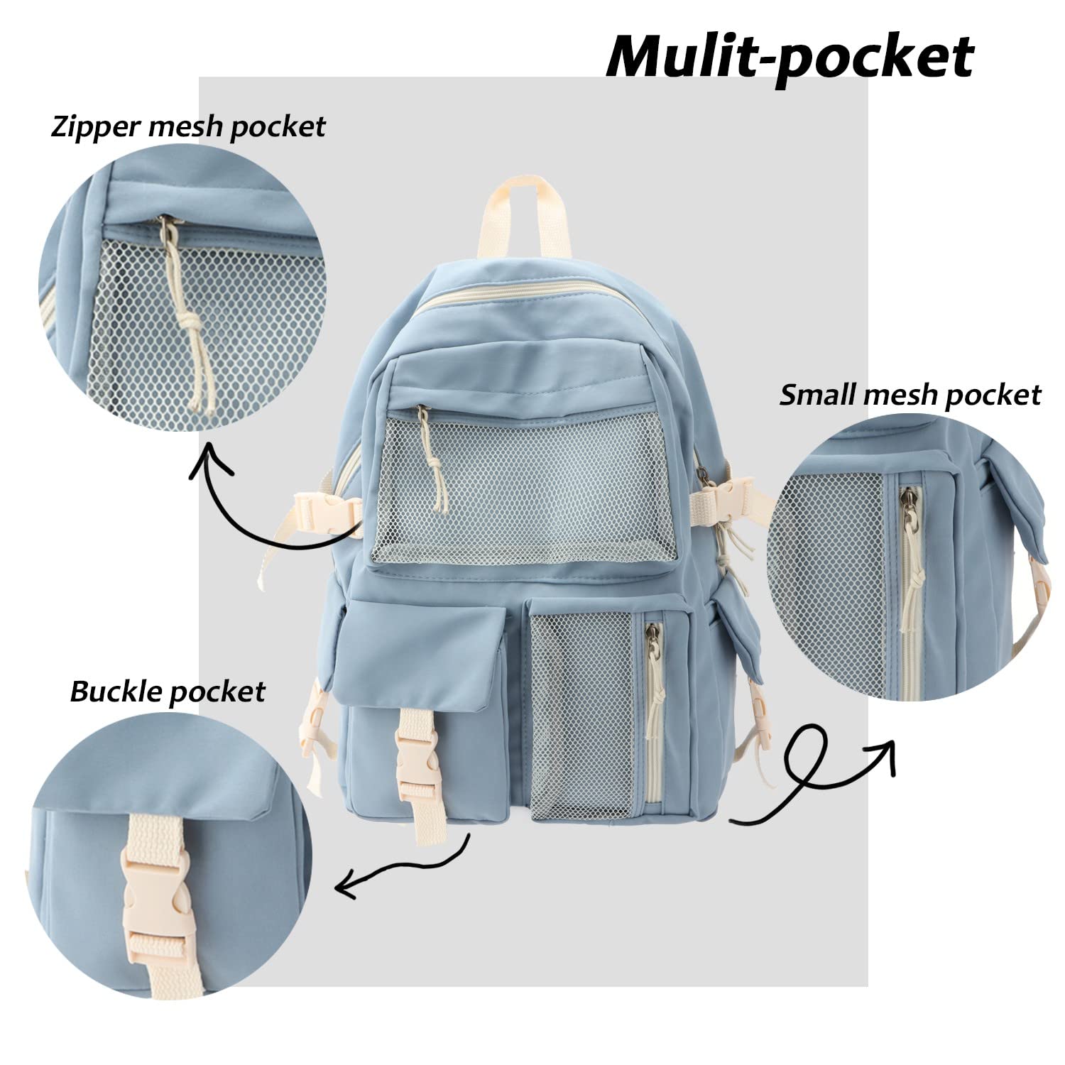 Freie Liebe Cute Kawaii Backpack for Girls School Kids Bookbag with Pin and Accessories