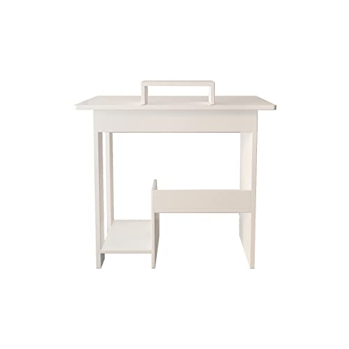 YQ JENMW 29in Computer Desk with Monitor Stand and Keyboard Tray for Small Space, Wood PC Laptop for Bedroom, Writing Table with Shelves for Kids, White