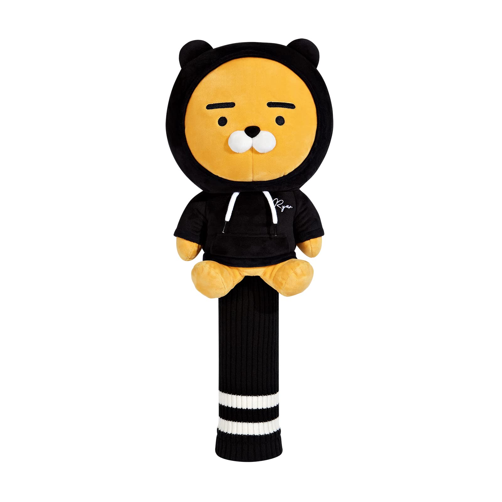 KAKAO FRIENDS GOLF Black Hoodie Driver Head Cover, Character Golf Club Cover, Soft Microfiber Cover, with Golf Tee Holder (Ryan)